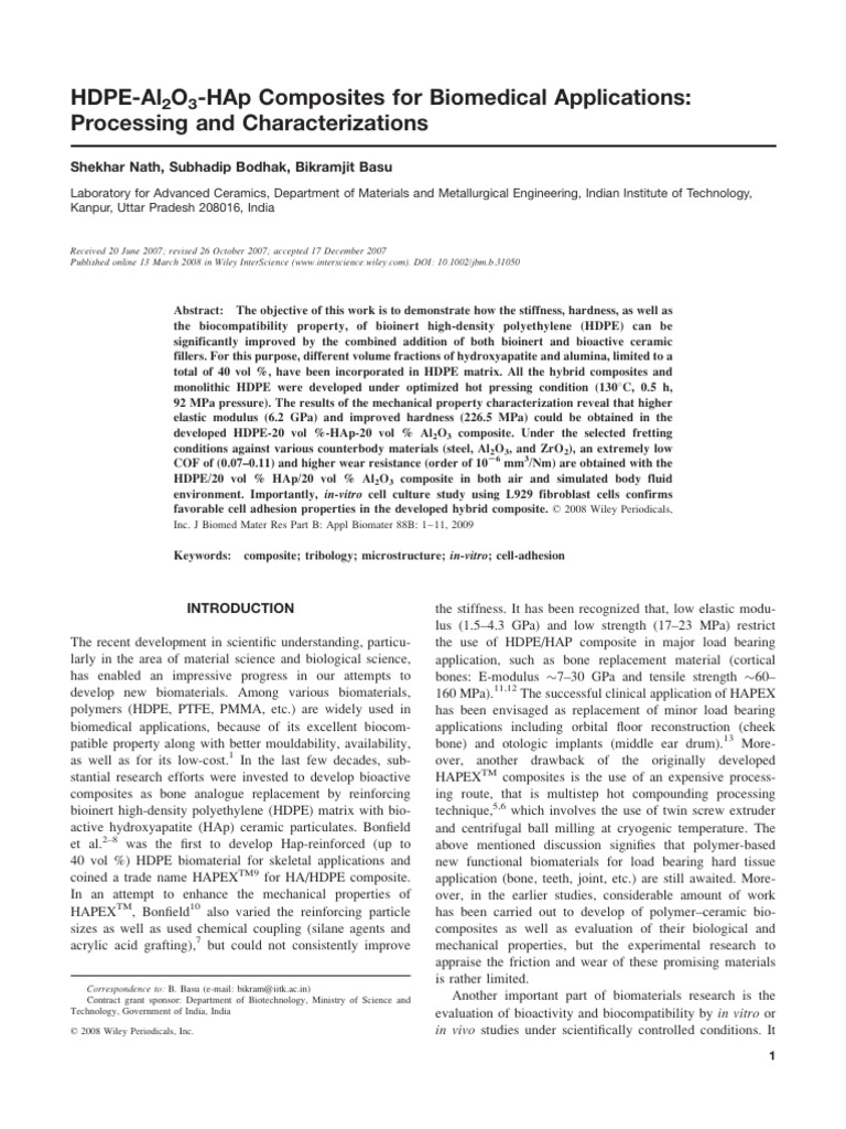 HDPE-Al2O3-HAp Composites For Biomedical Applications | PDF | Composite ...
