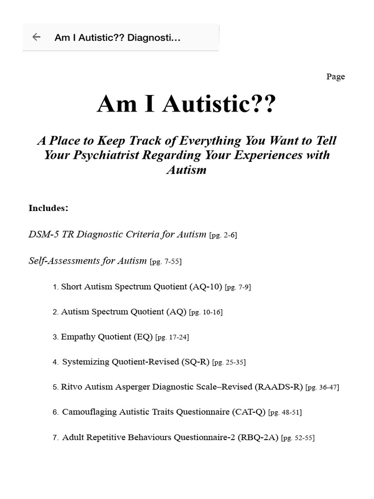 Am I Autistic?? Diagnostic Criteria, Autism Tests, Related Tests BLANK ...