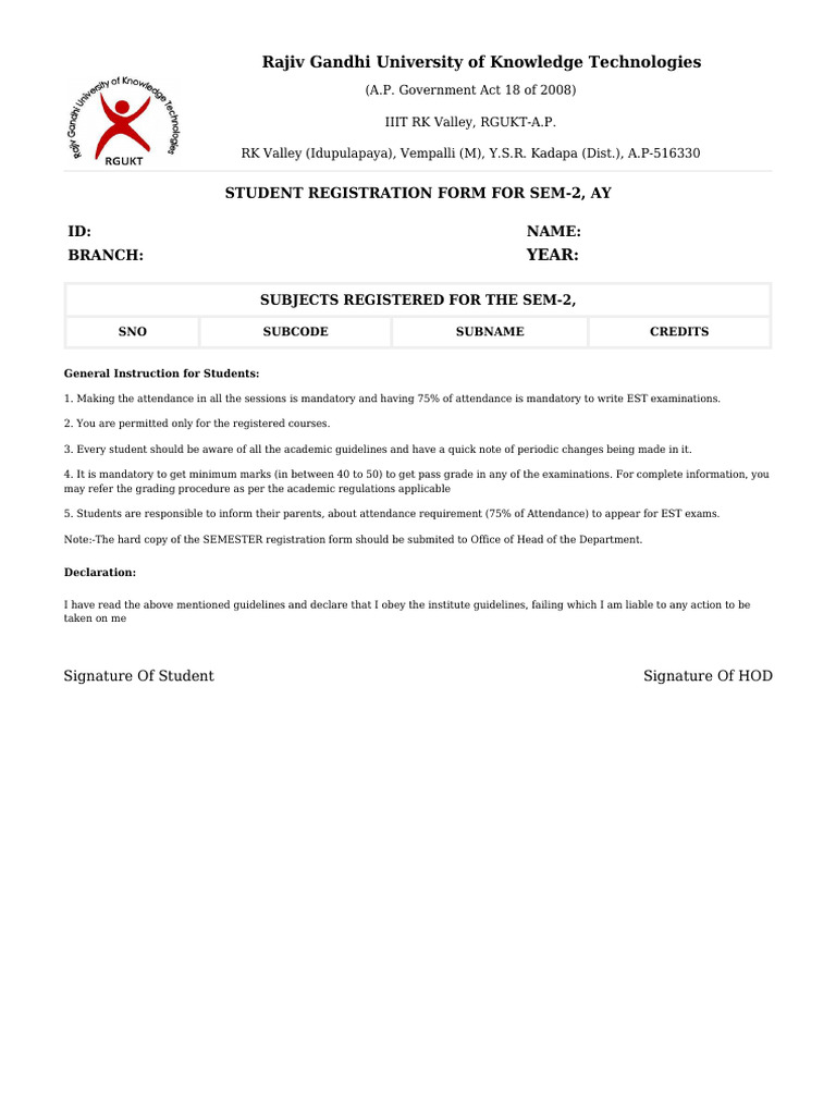 Ay 2025 26 r220458 Engg 2 Sem 1 Sem Registration 4 | PDF