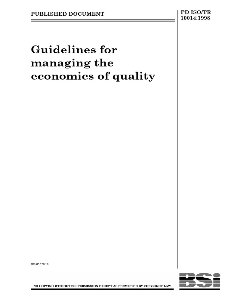 PD - Iso - TR - 10014 - 1998 Guidelines For Managing The Economics of Quality - 2 | PDF ...