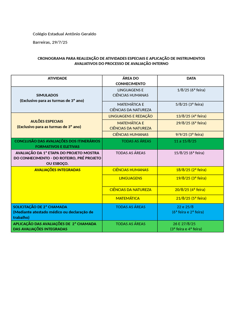 Cronograma de Atividades Avaliativas - Alterado 2 | PDF