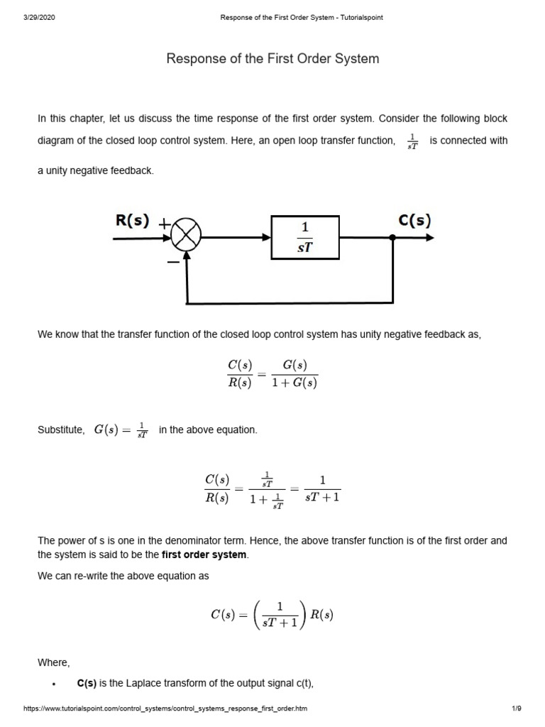 First Order System Impulse Response | PDF | Laplace Transform | Algorithms