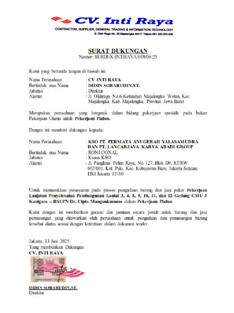 Perubahan Anggaran Dasar CV. Inti Raya | PDF