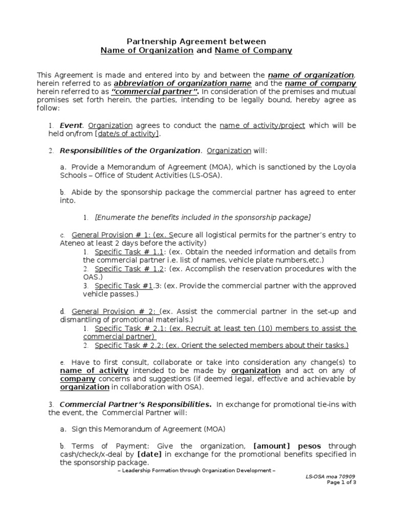 04 MOA Format | Partnership | Civil Law (Legal System)