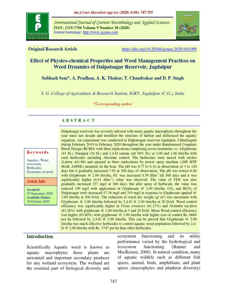 Effect of Physico Chemical Properties An | PDF | Herbicide | Aquatic ...