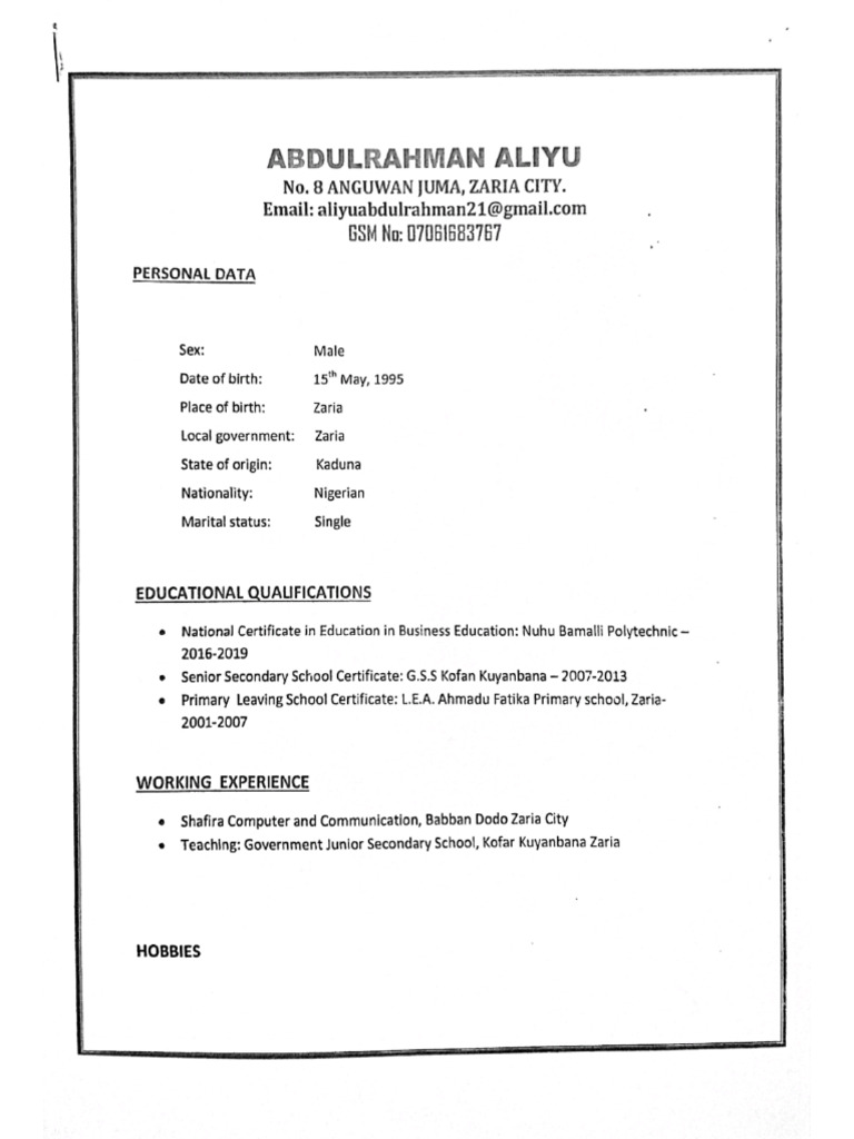 Abdurrahman Aliyu | PDF
