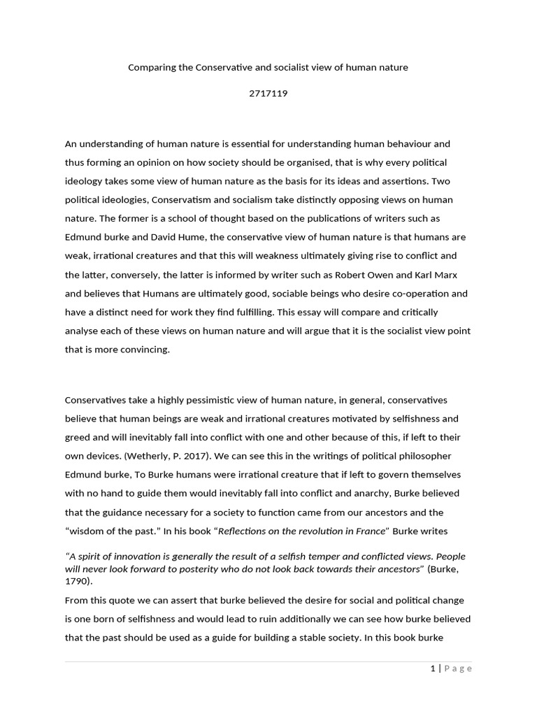 Conservative vs Socialist Views on Human Nature | PDF | Socialism ...