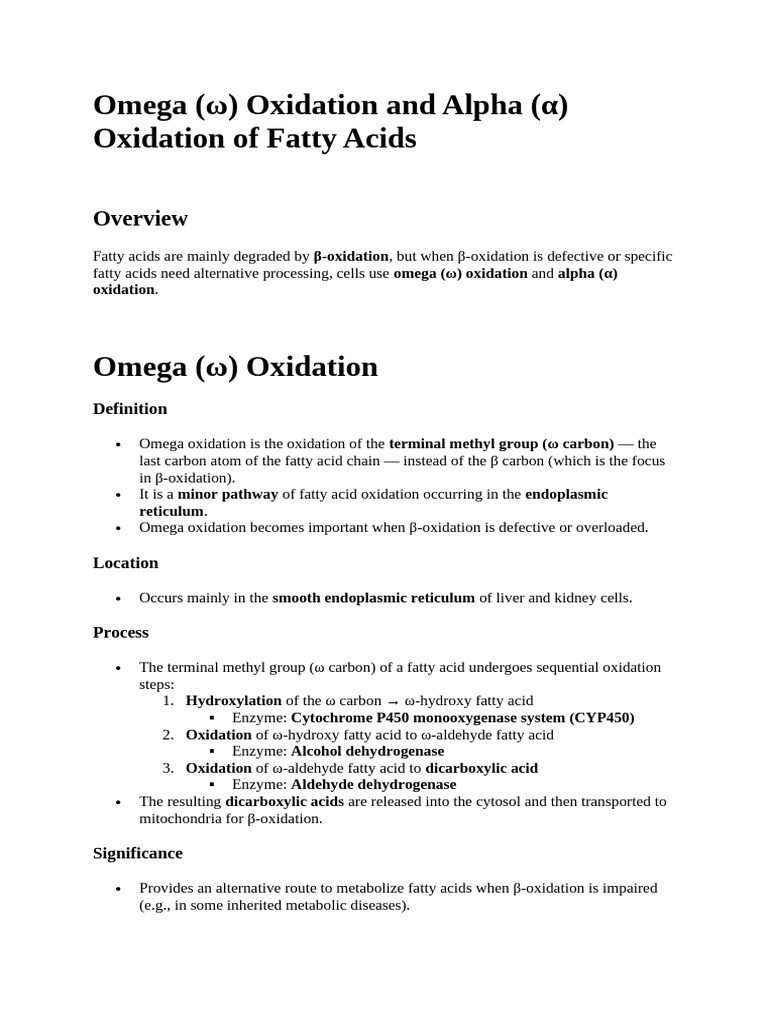 Omega and Apla Oxidation | PDF | Fatty Acid | Biomolecules