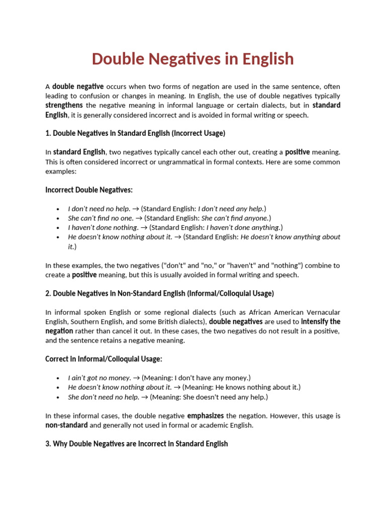Double Negatives in English | PDF | English Language | Linguistics