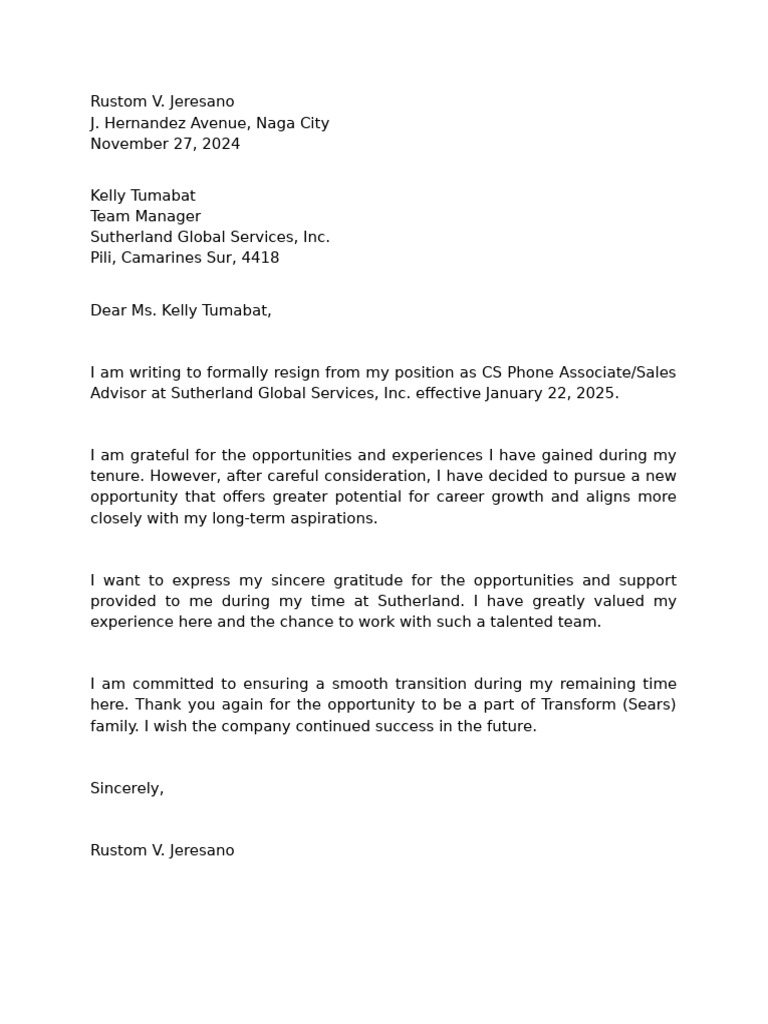 Resignation Letter - Rusty | PDF