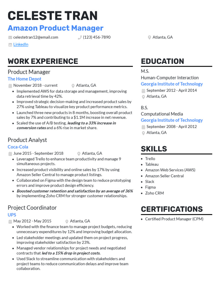 Amazon Product Manager Resume | PDF | Customer Relationship Management ...