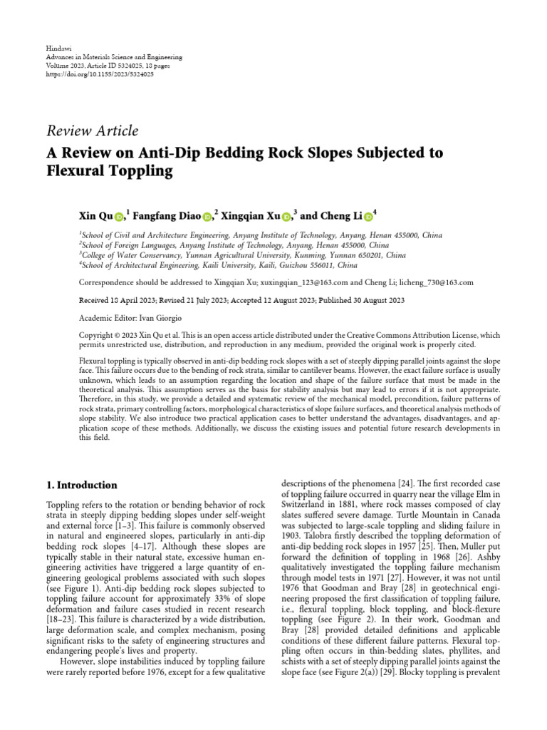 A Review On Anti-Dip Bedding Rock Slopes Subjected To | PDF | Bending ...