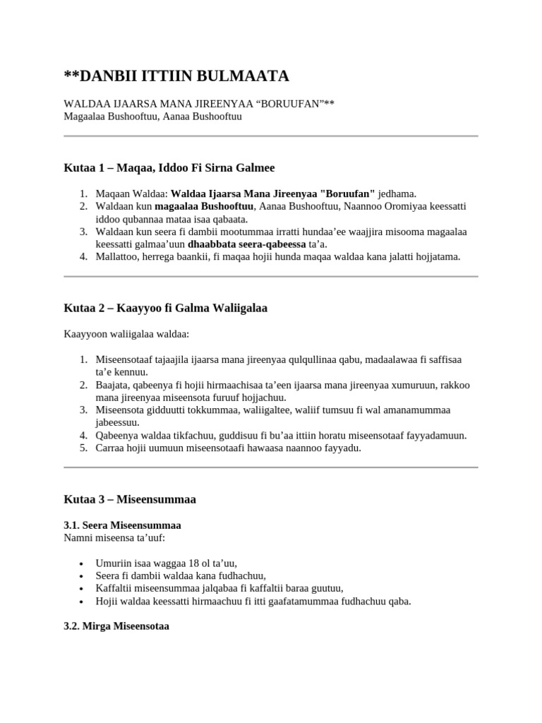 Danbii Ittiin Bulmaata | PDF