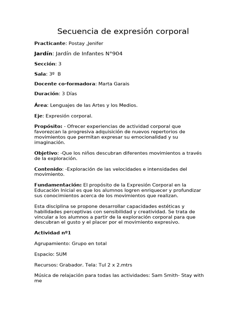 2do borrador Secuencia de expresión corporal | PDF | Educación de la primera infancia