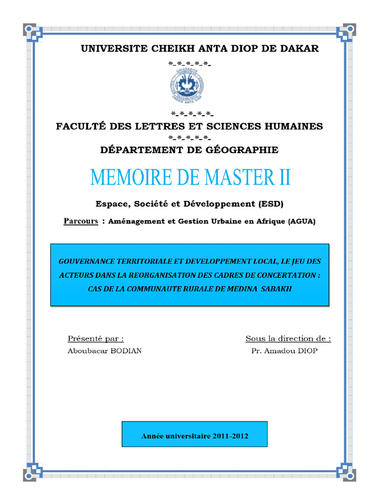 Communauté Rurale de Médina Sabakh Master 2 Ucad | PDF