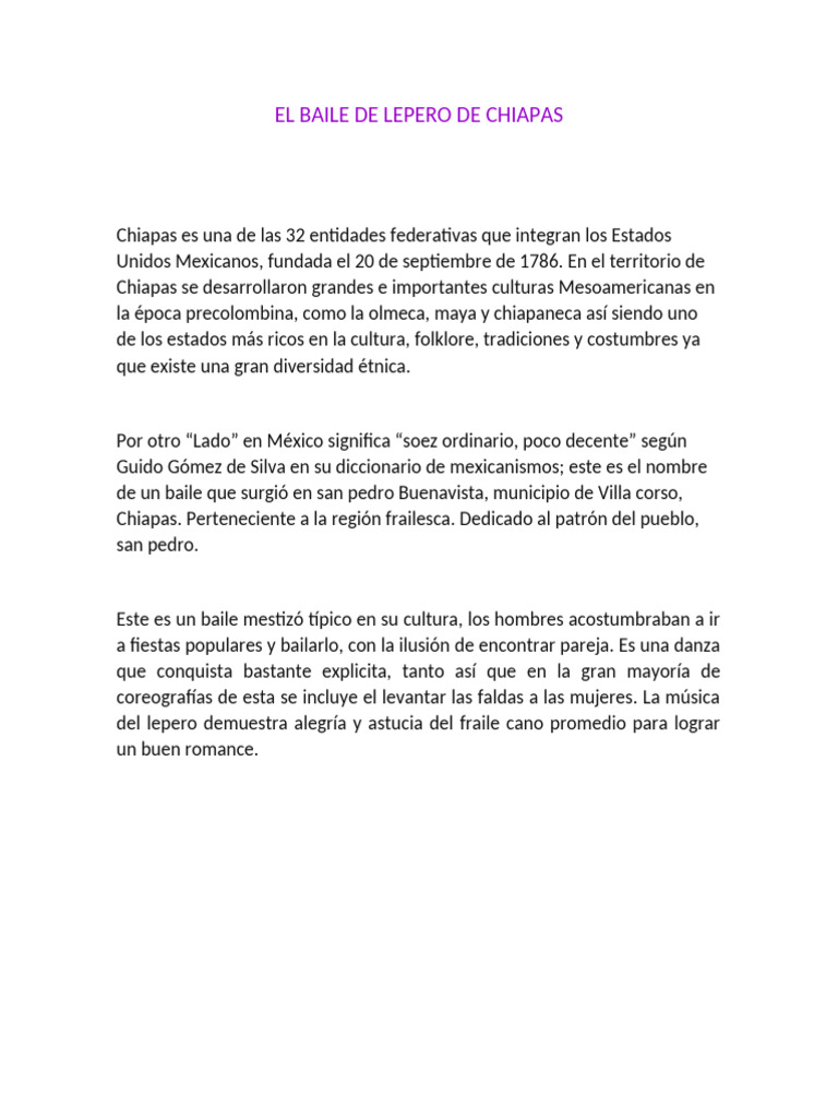 El Baile Lepero de Chiapas: Tradición y Significado | PDF