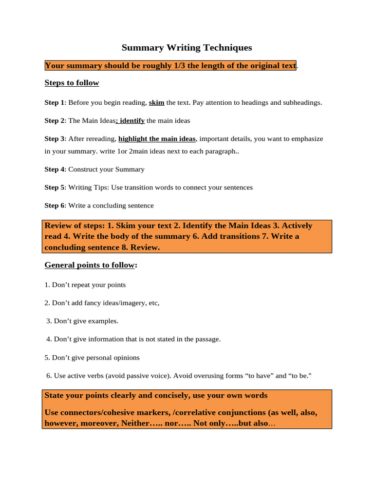 Summary Writing Techniques | PDF