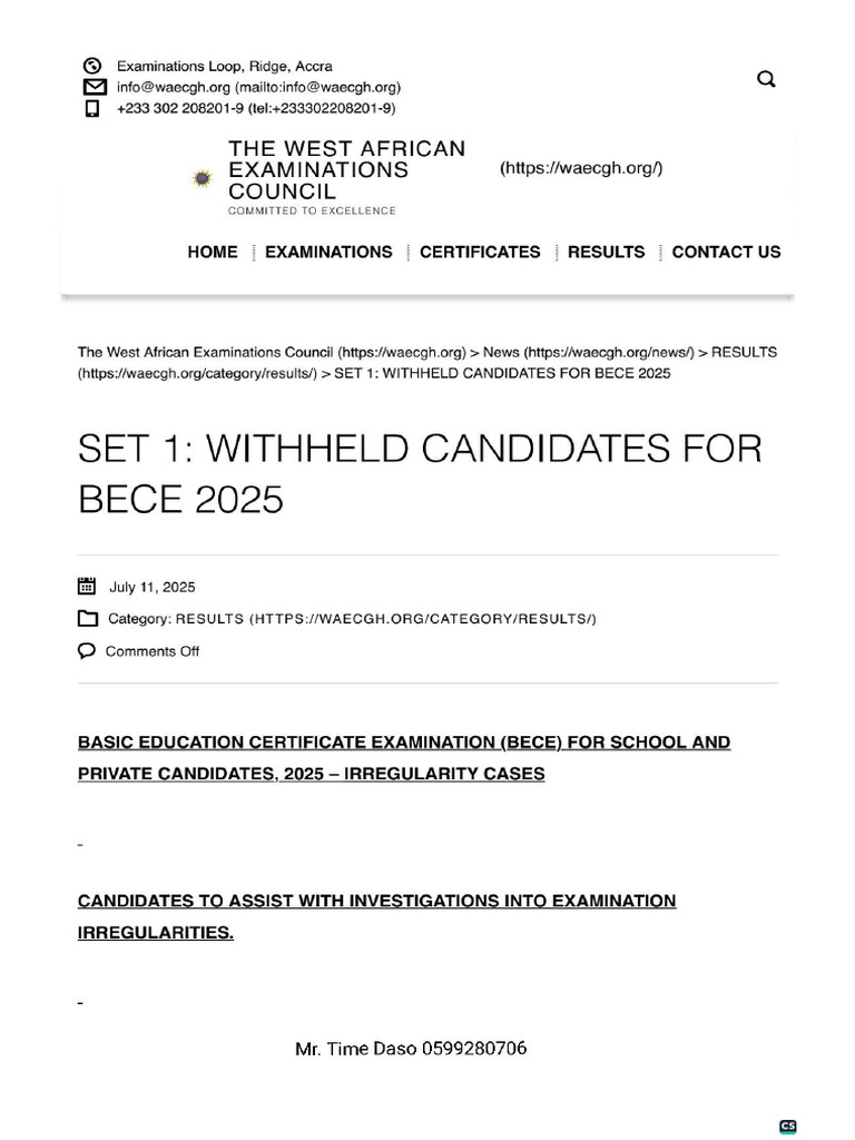 Withheld Candidates List For Bece 2025 | PDF