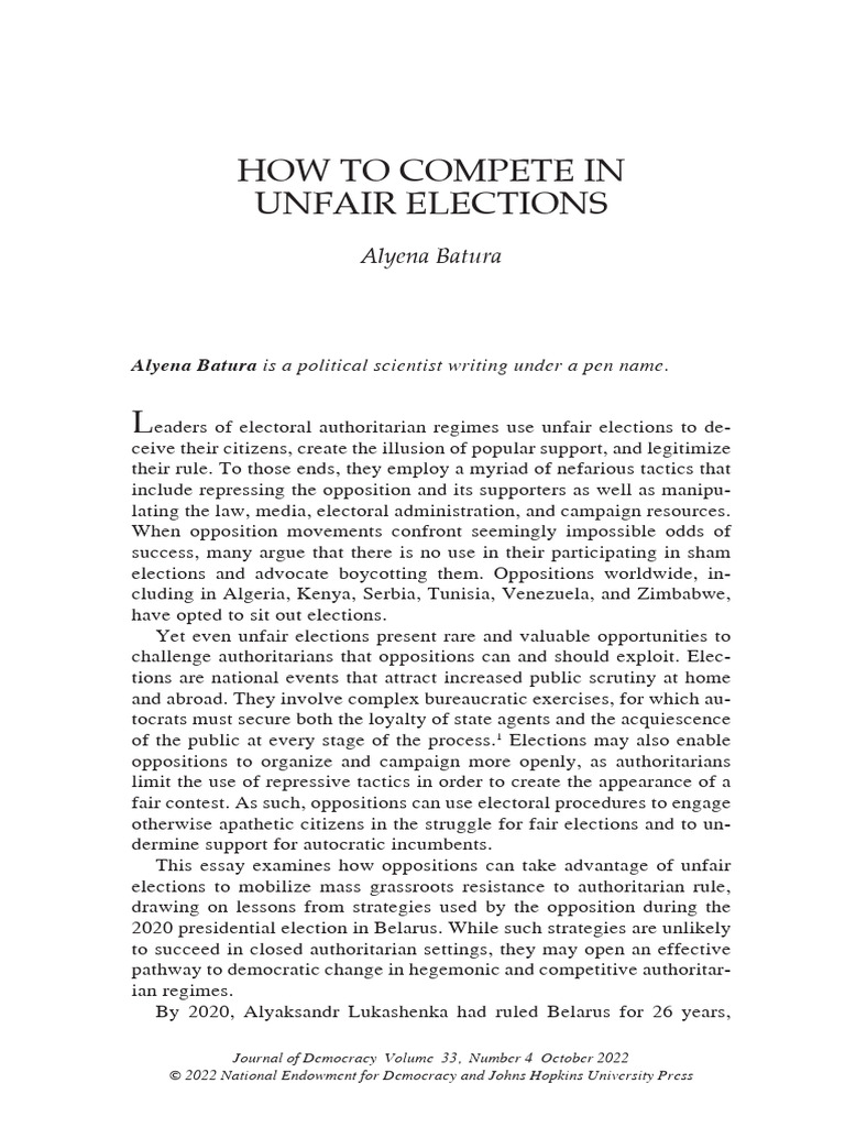How To Compete in Unfair Elections | PDF | Elections | Electoral Fraud
