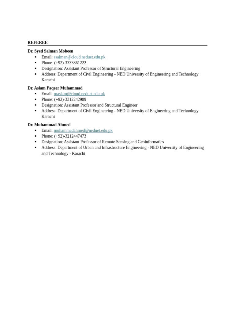 Referee List for NED University Faculty | PDF