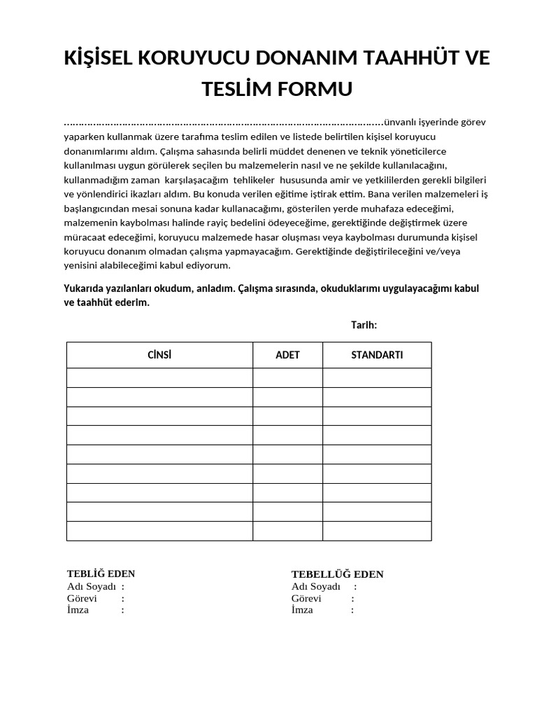KKD Teslim Ve Zimmet Formu | PDF