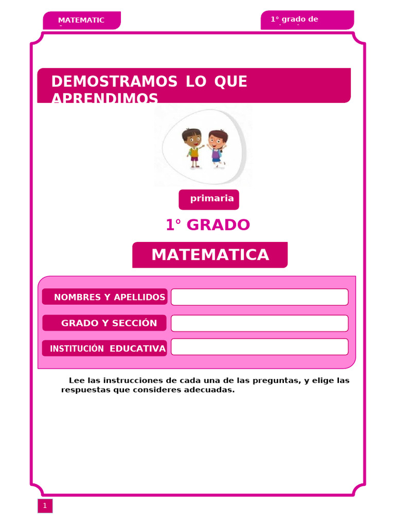 Ev. 1grado Matematica | PDF