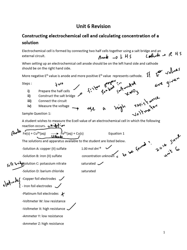 Unit 6 Revision Ecell | PDF | Electrochemistry | Electrode