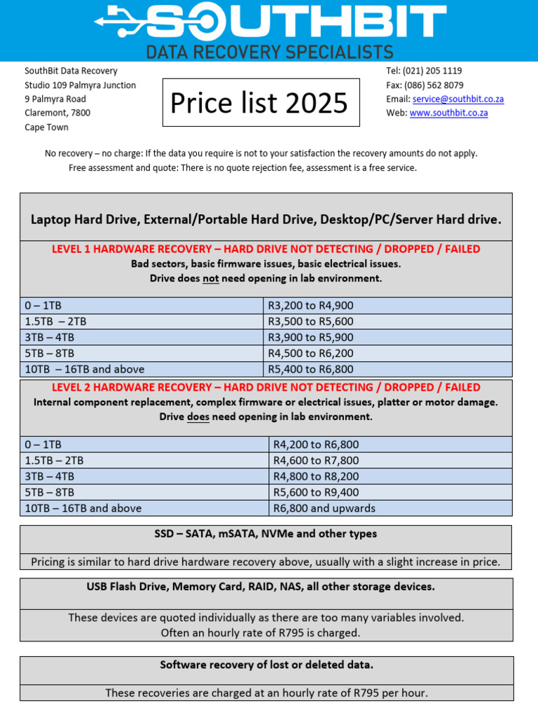 SouthBit Data Recovery Pricing Guide | PDF | Hard Disk Drive | Computer ...