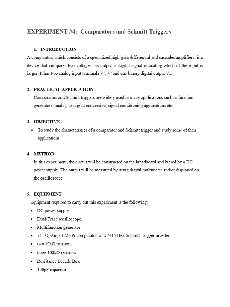 EXPERIMENT 4 - Comparators and Schmitt Triggers | PDF | Operational ...