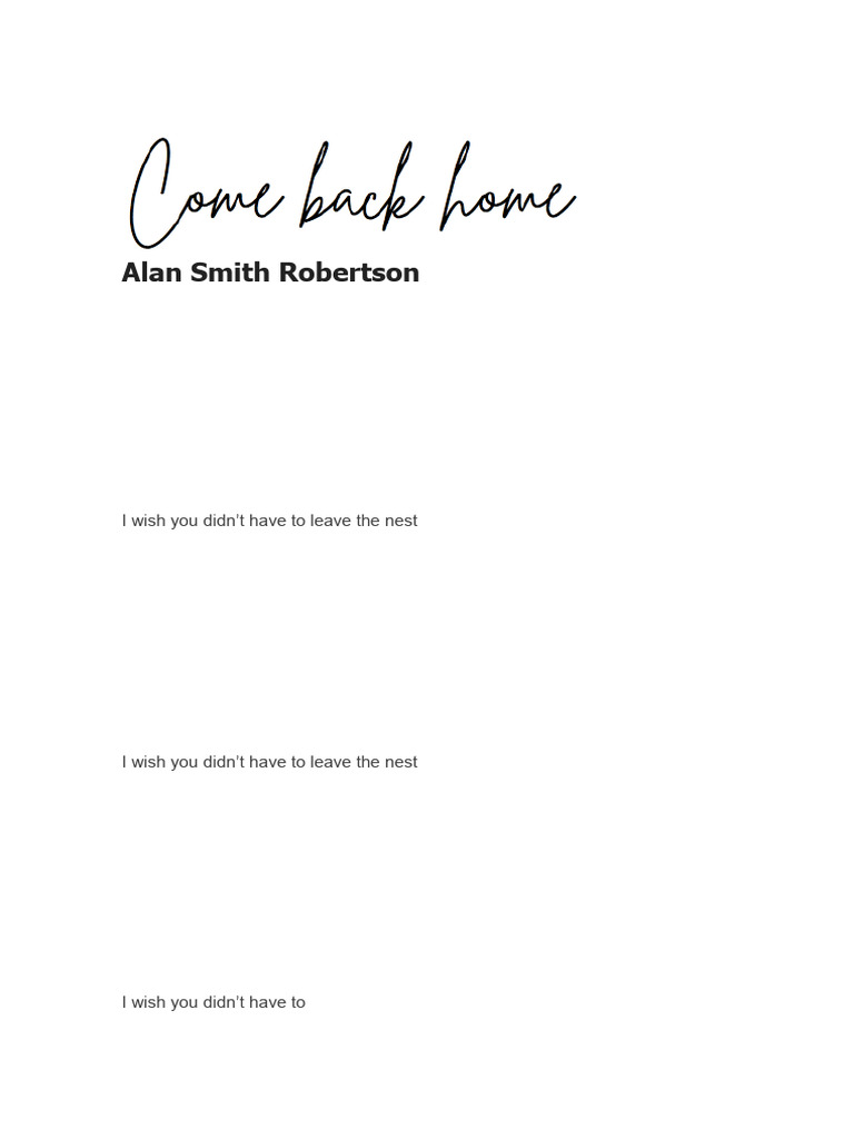 Welcome Back Home, Alan Smith Robertson | PDF