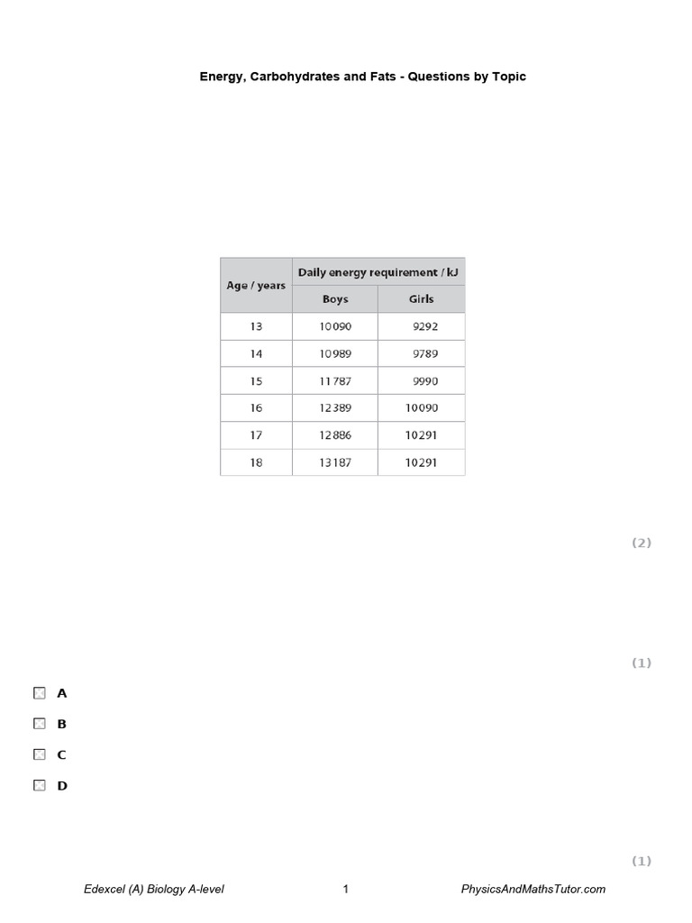 Energy, Carbohydrates and Fats QP | PDF | High Density Lipoprotein ...