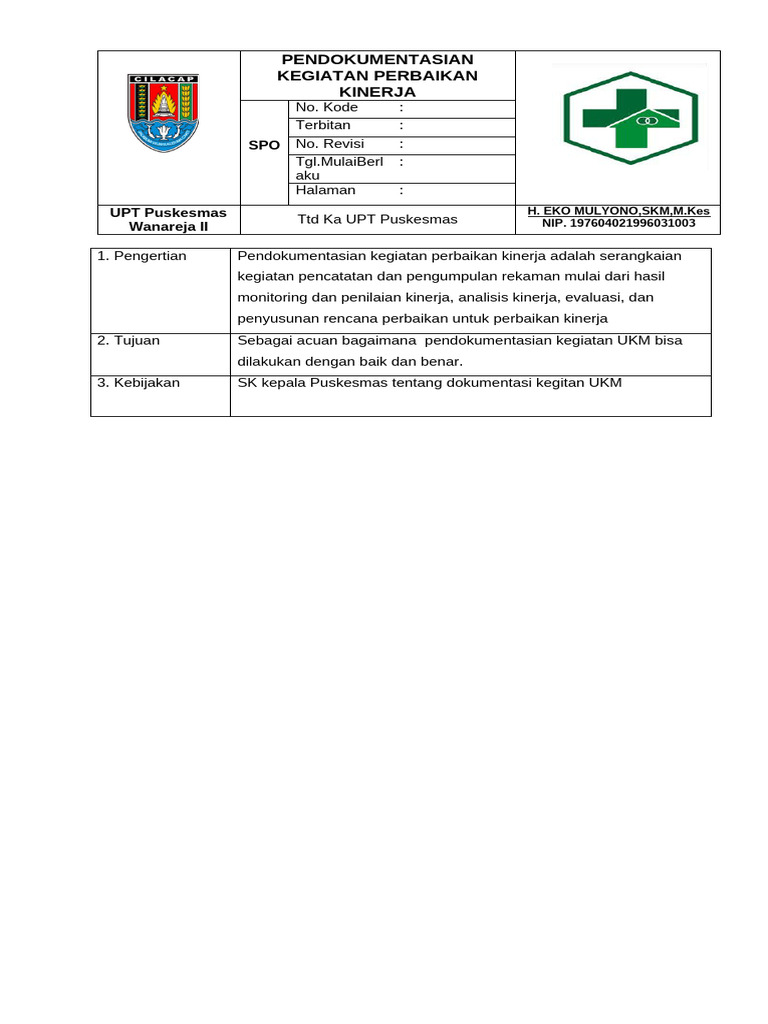Sop Sop Pendokumentasian Perbaikan Kinerja | PDF
