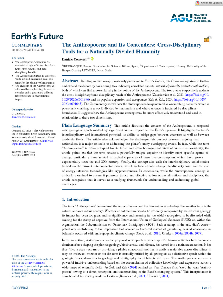 Anthropocene: Bridging Disciplines and Nations | PDF | Anthropocene ...