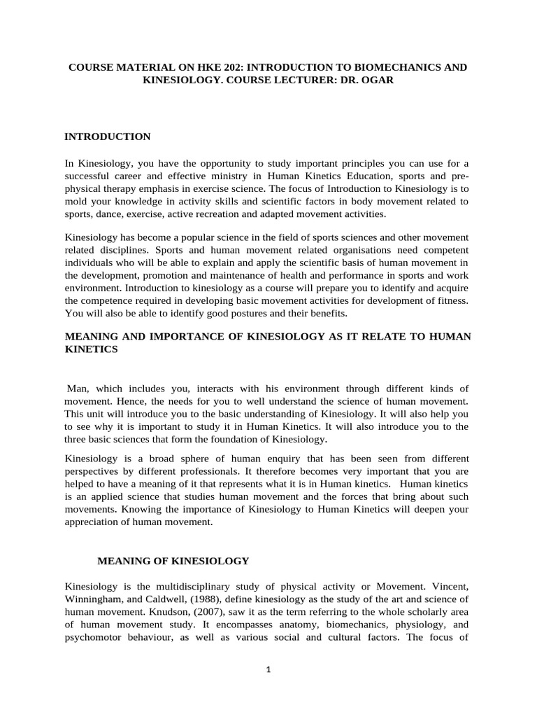 Introduction To Biomechanics and Kinesiology | PDF | Anatomical Terms ...