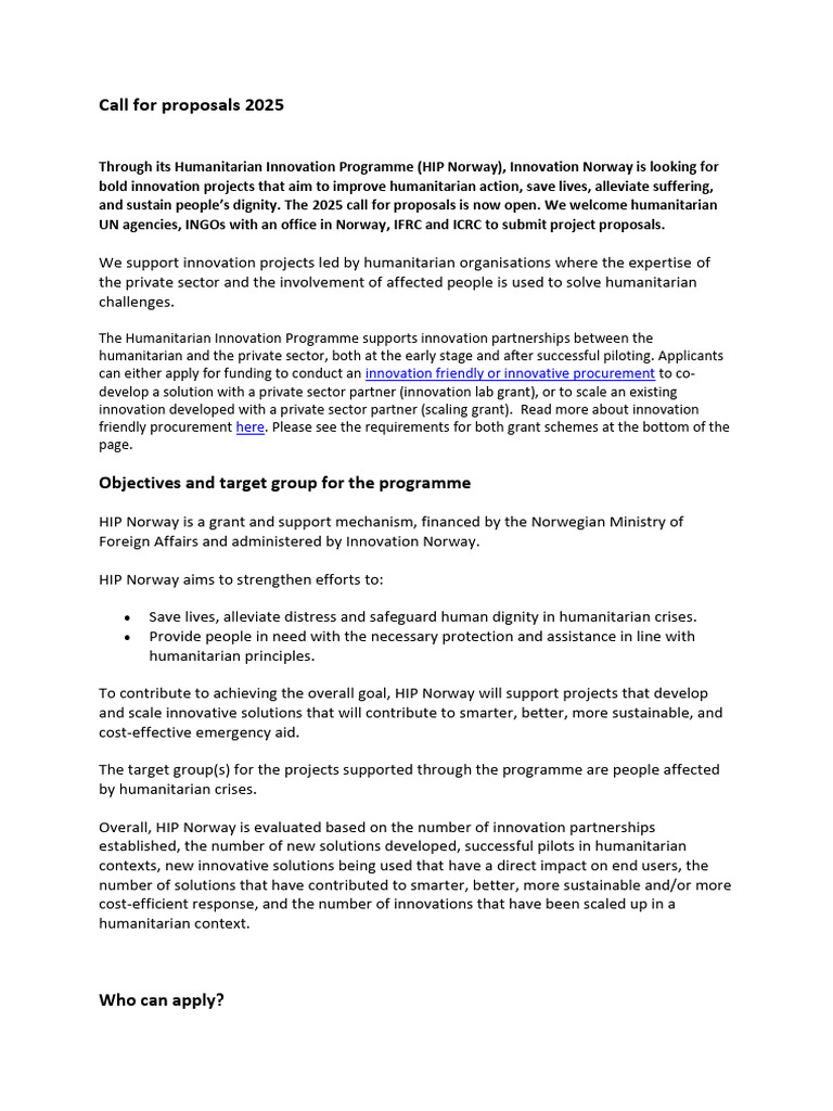 UN Humanitarian Innovation Proposals 2025 | PDF | Innovation ...