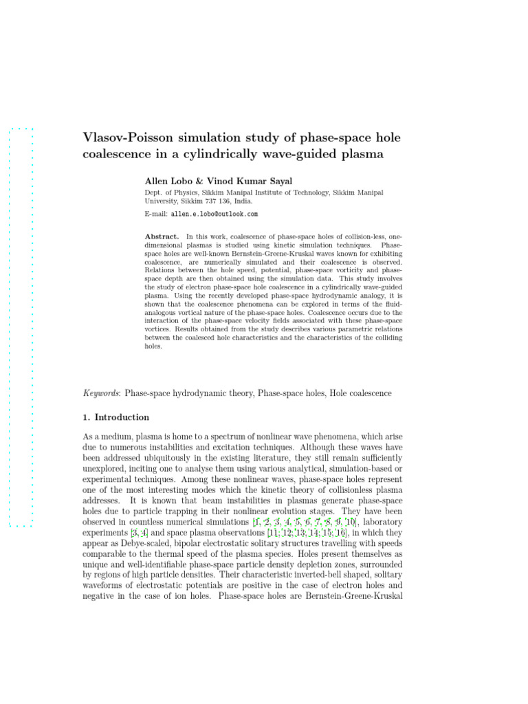 Coalescence of Phase-Space Vortices | PDF | Plasma (Physics) | Vortices