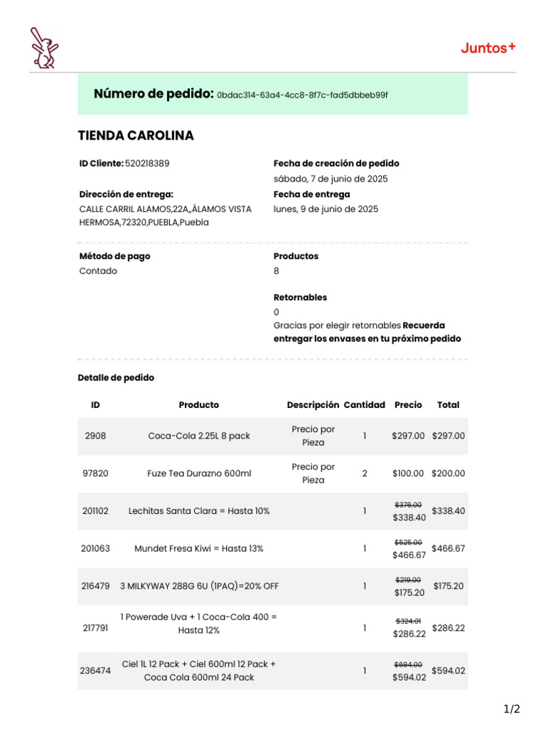 Order 0bdac314 63a4 4cc8 8f7c Fad5dbbeb99f | PDF | Coca Cola