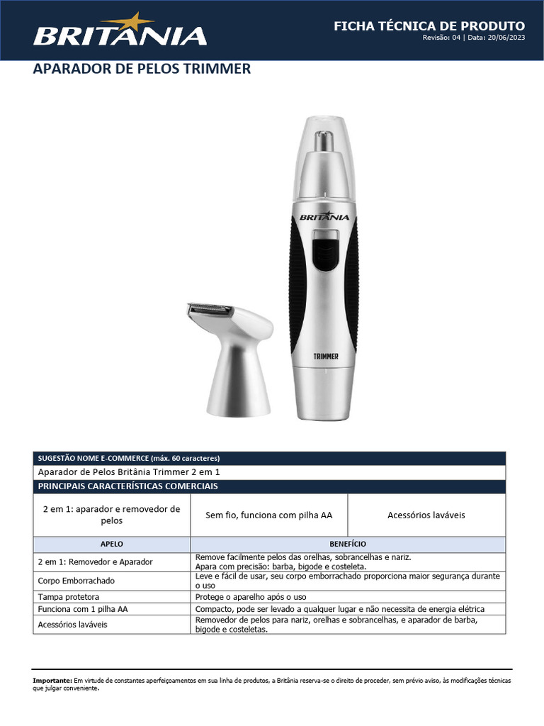 Ficha Técnica - Aparador de Pelos Trimmer | PDF