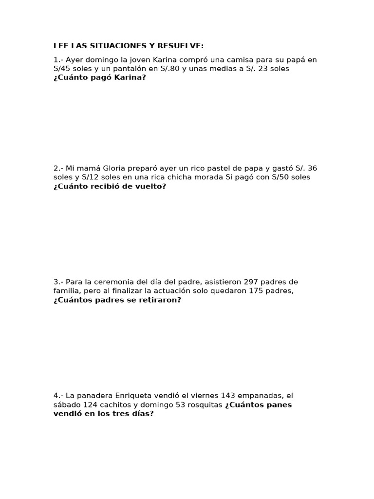Lee Las Situaciones y Resuelve Mate Mafe | PDF