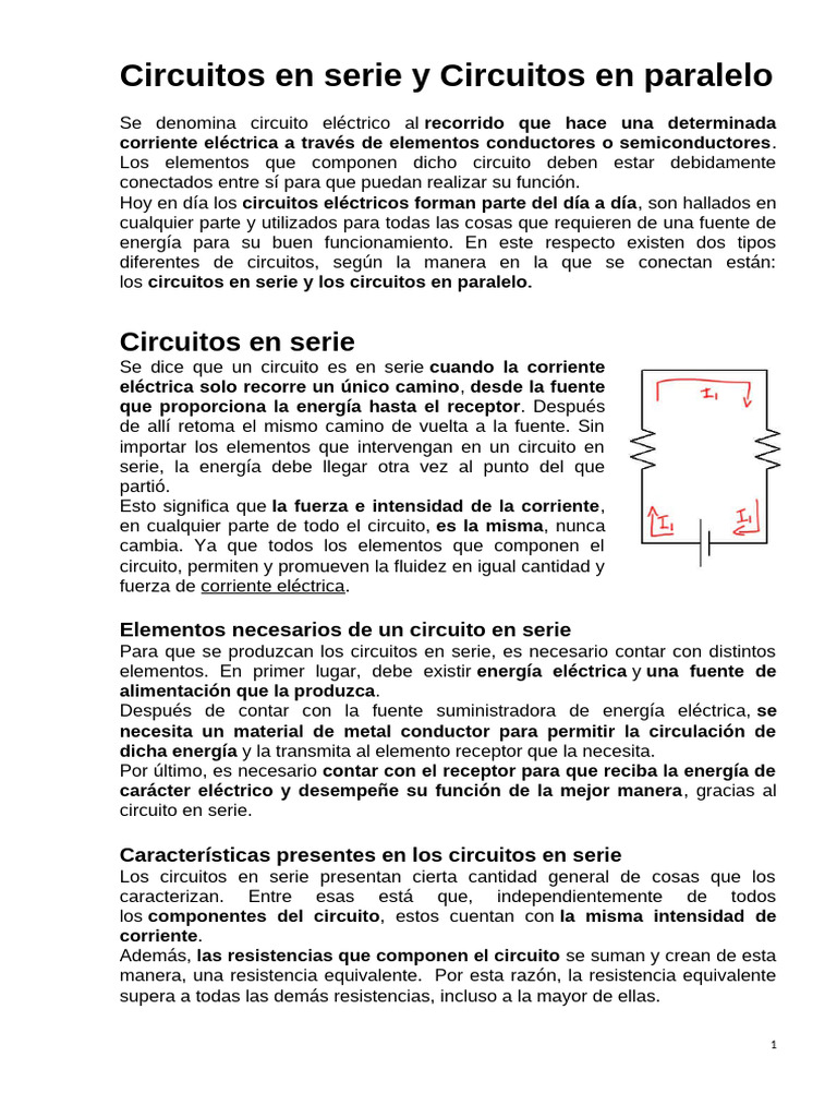 Circuitos en Serie y Paralelo: Comparativa | PDF | Red eléctrica ...