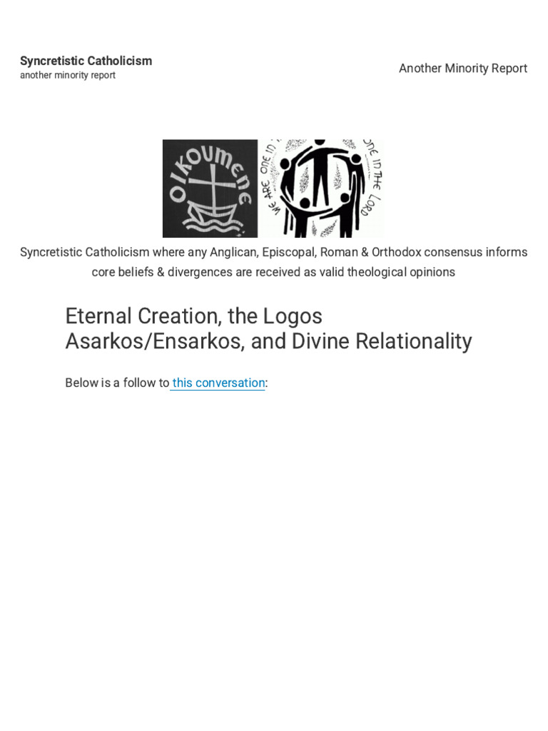Eternal Creation, The Logos Asarkos - Ensarkos, and Divine Relatio ...