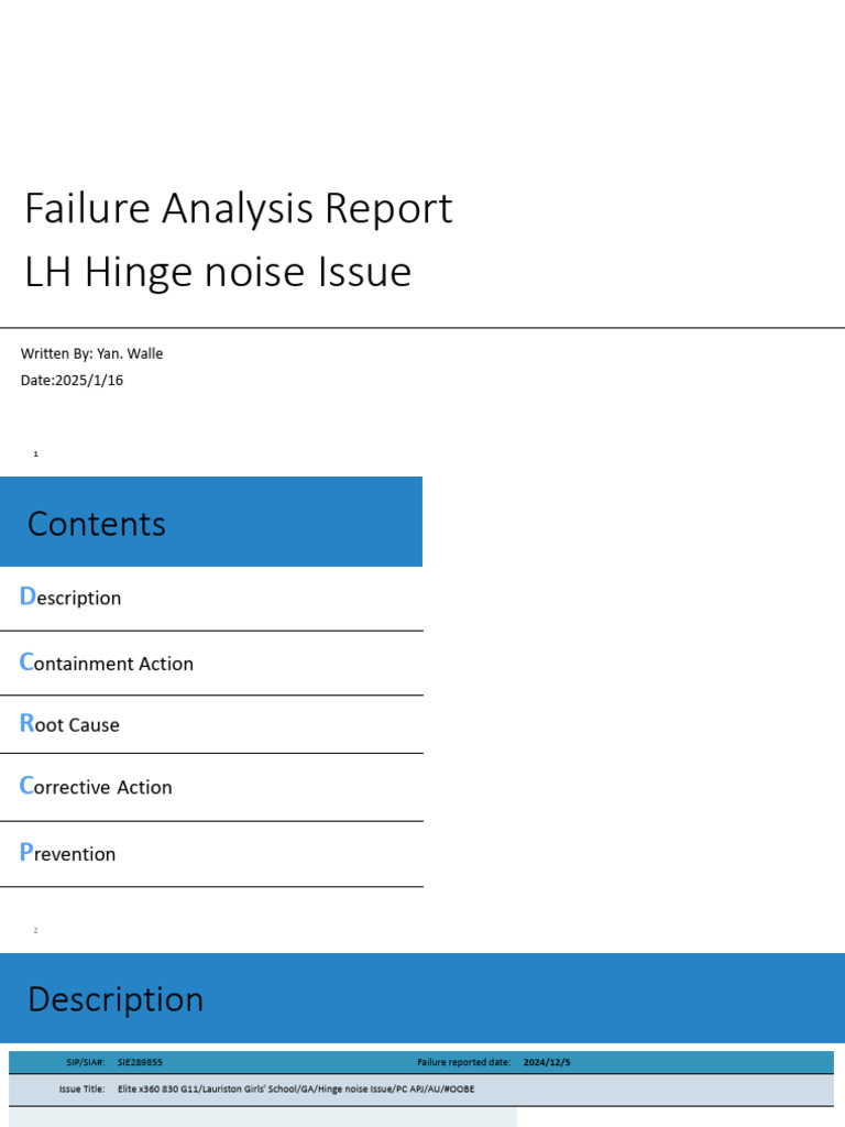 FA Report For LH Hinge Noise Issue - 20250116 | PDF