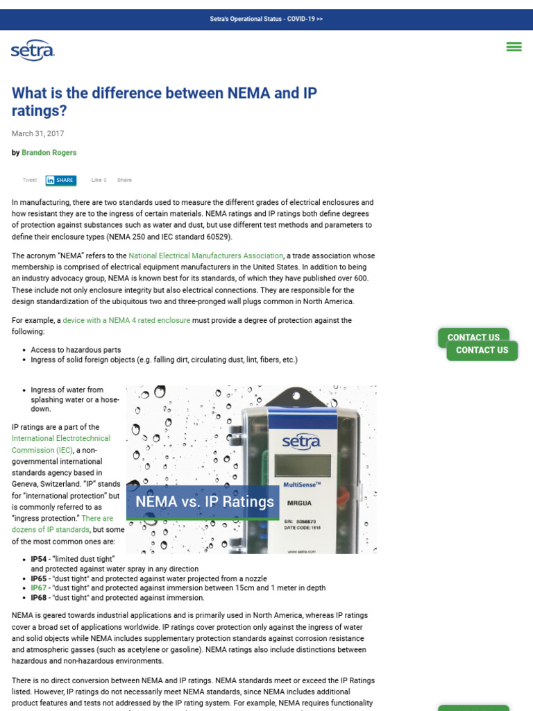 What Is The Difference Between NEMA and IP Ratings | PDF