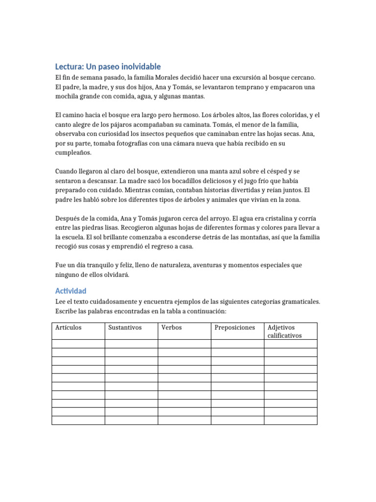 Lectura Con Actividad Gramatical | PDF