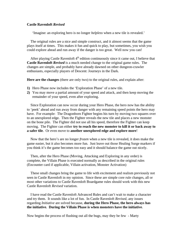 Castle Ravenloft Revised Rules Update | PDF