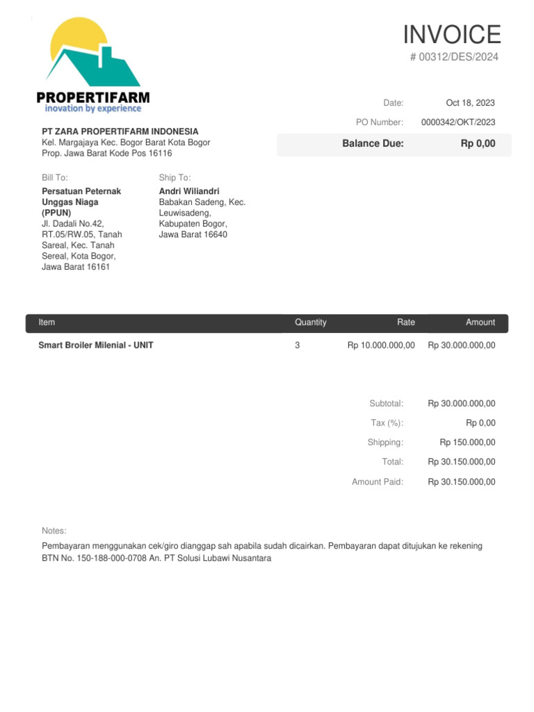 Invoice PT Zara Properti 2024 | PDF