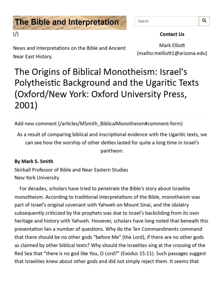 The Origins of Biblical Monotheism: Israel's Polytheistic Background ...