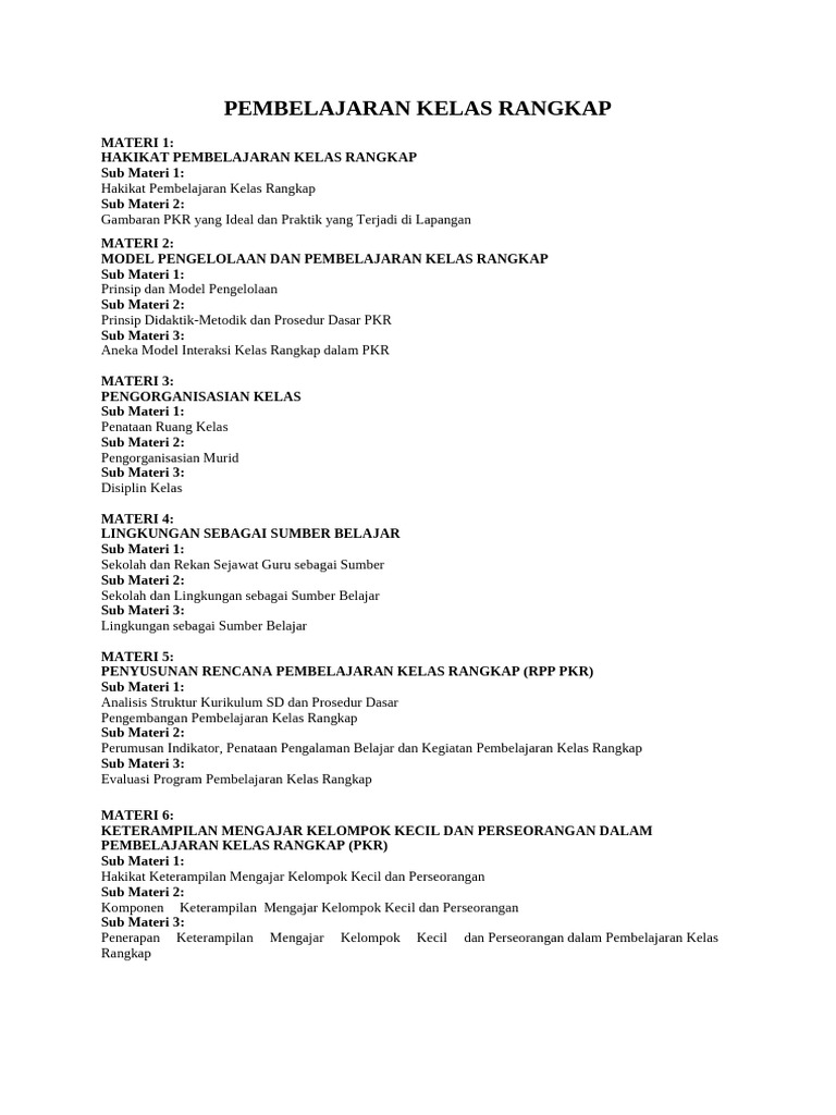 Materi Pembelajaran Kelas Rangkap PGSD Upm | PDF