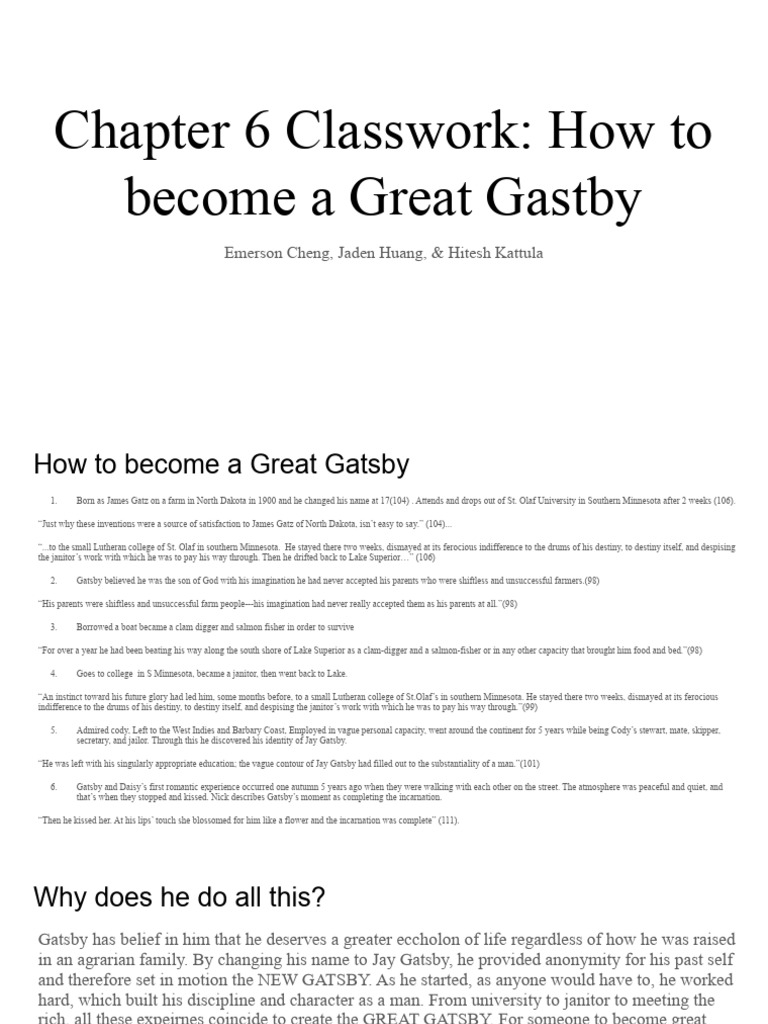 Becoming the Great Gatsby: Chapter 6 Insights | PDF