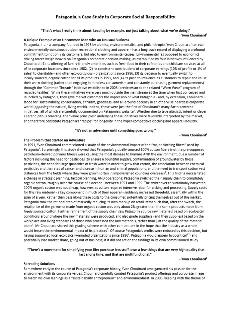 Module 2 Case Study Patagonia & Corporate Social Responsibility | PDF ...